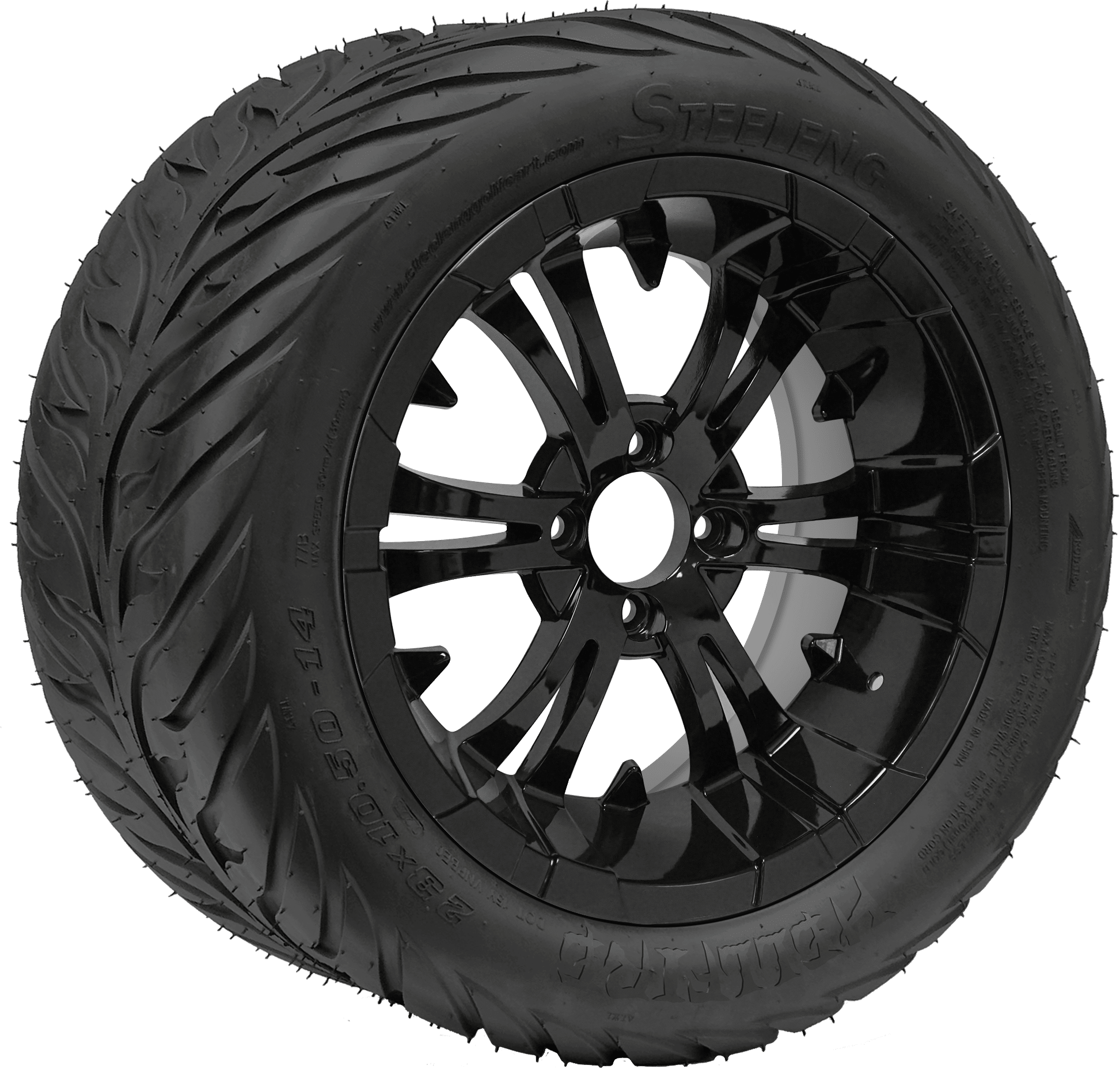 SGC 14″ Vampire Glossy Black Wheel & STEELENG Tire Combo