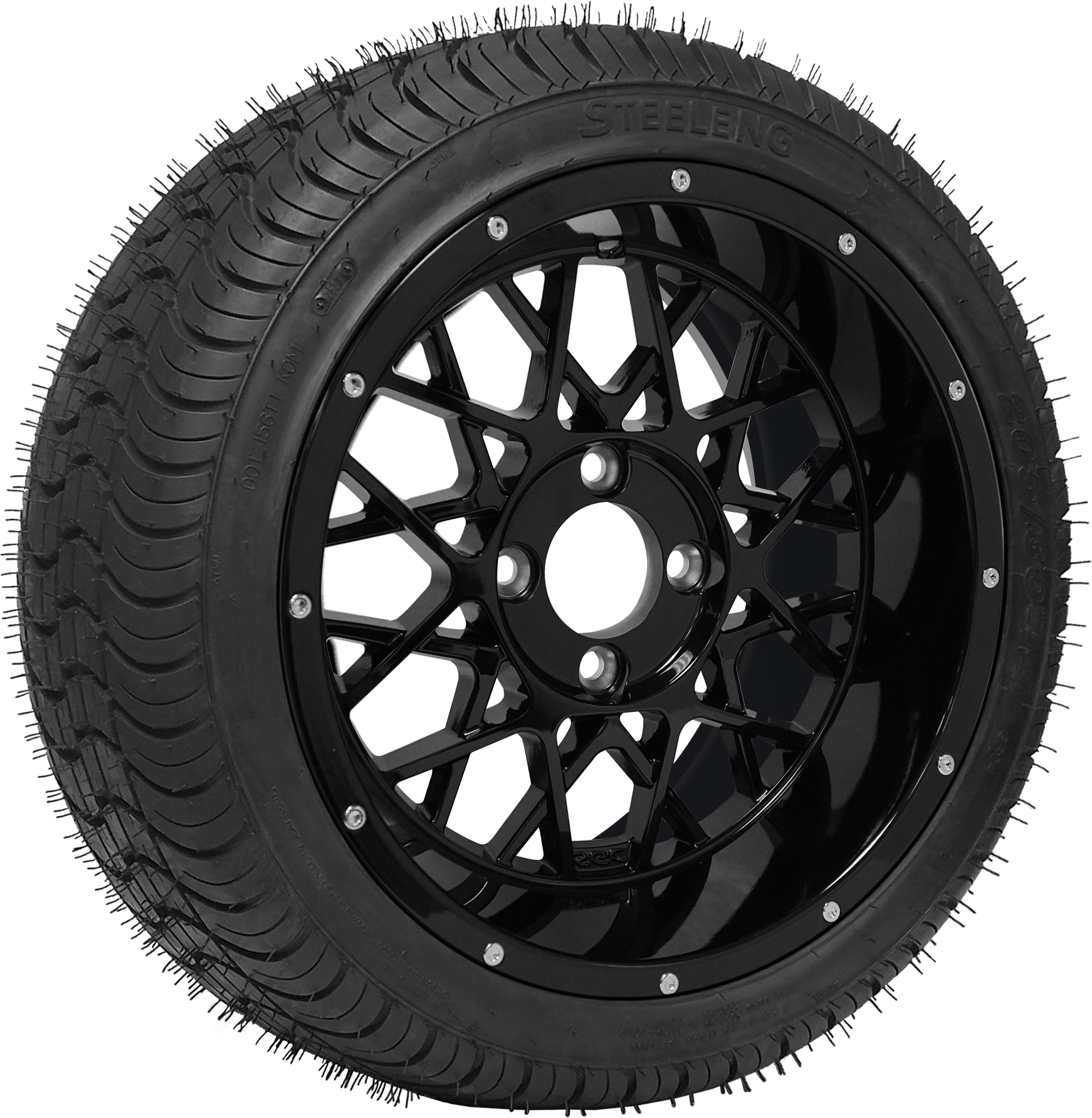 SGC 14″ Venom Glossy Black Wheel & STEELENG Tire Combo