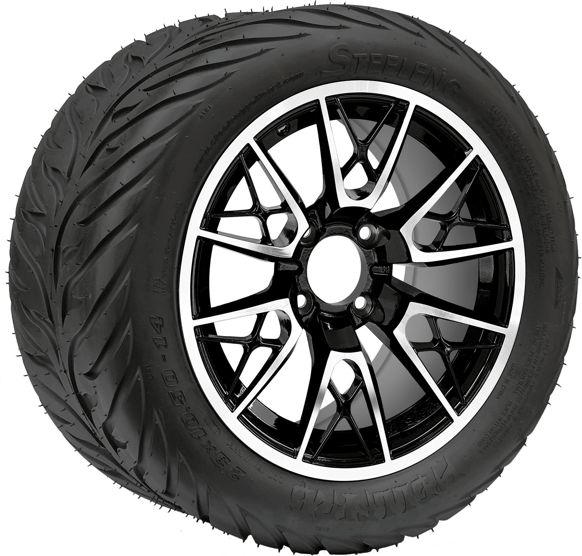 SGC 14" Saber Tooth Machined Black Wheel / STEELENG 23"x10.5"-14" HELL ...