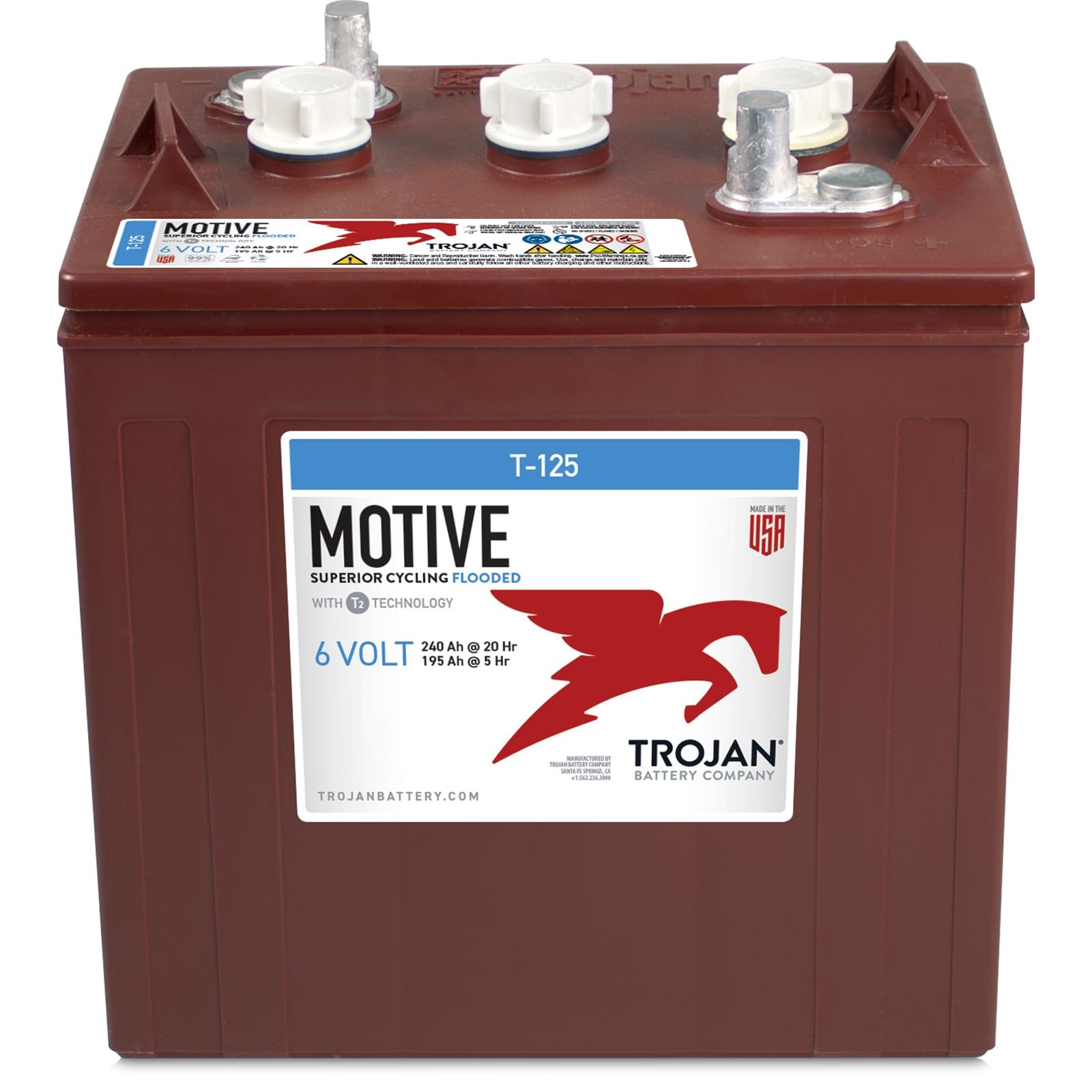 Trojan Motive T-125 GC2 6V 240Ah Deep Cycle Flooded Lead Acid Battery ...