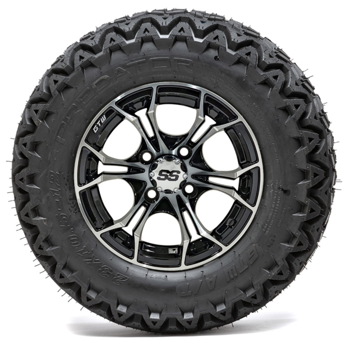 12" GTW Spyder Black and Machined Wheels with 23" Predator A/T Tires S ...