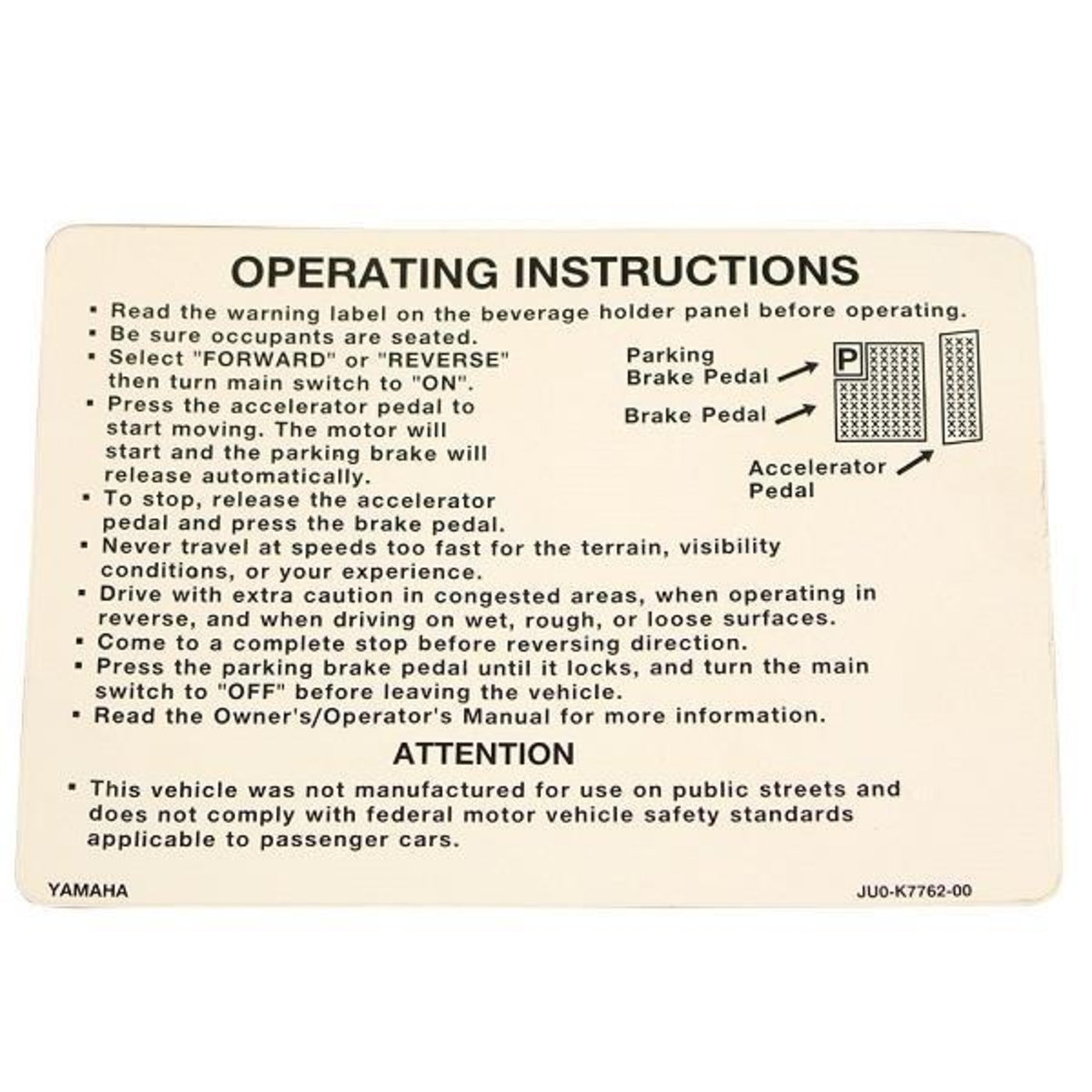 Yamaha Warning Label Decal (Models G29/Drive) | Golf Cart Geeks