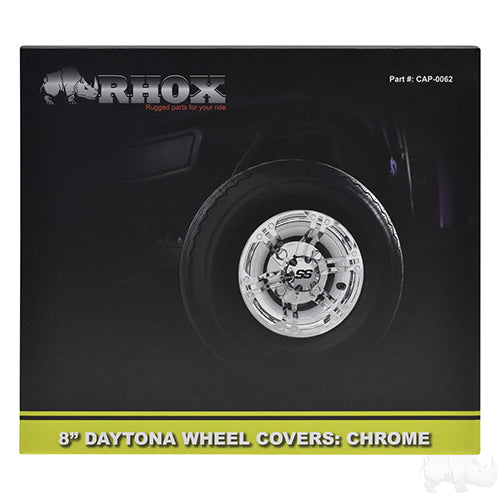 Golf Cart Wheel Cover - SET OF 4 - 8" Daytona Chrome | Golf Cart Geeks